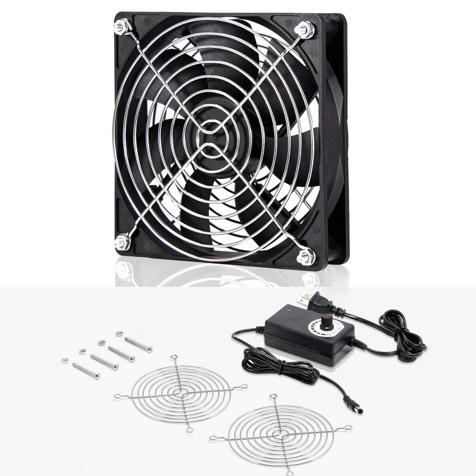 SXDOOL 120mm 110V 115V 120V AC Powered Fan with Speed Controller DC 3V to 12V, for Router Receiver DVR PlayStation Xbox Component Cooling