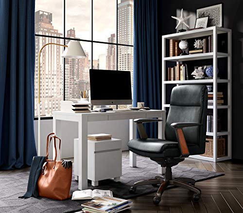 La-Z-Boy Dawson Modern Executive Office, Adjustable High Back Ergonomic Computer Chair with Lumbar Support, Black Bonded Leather with Wood Inlay