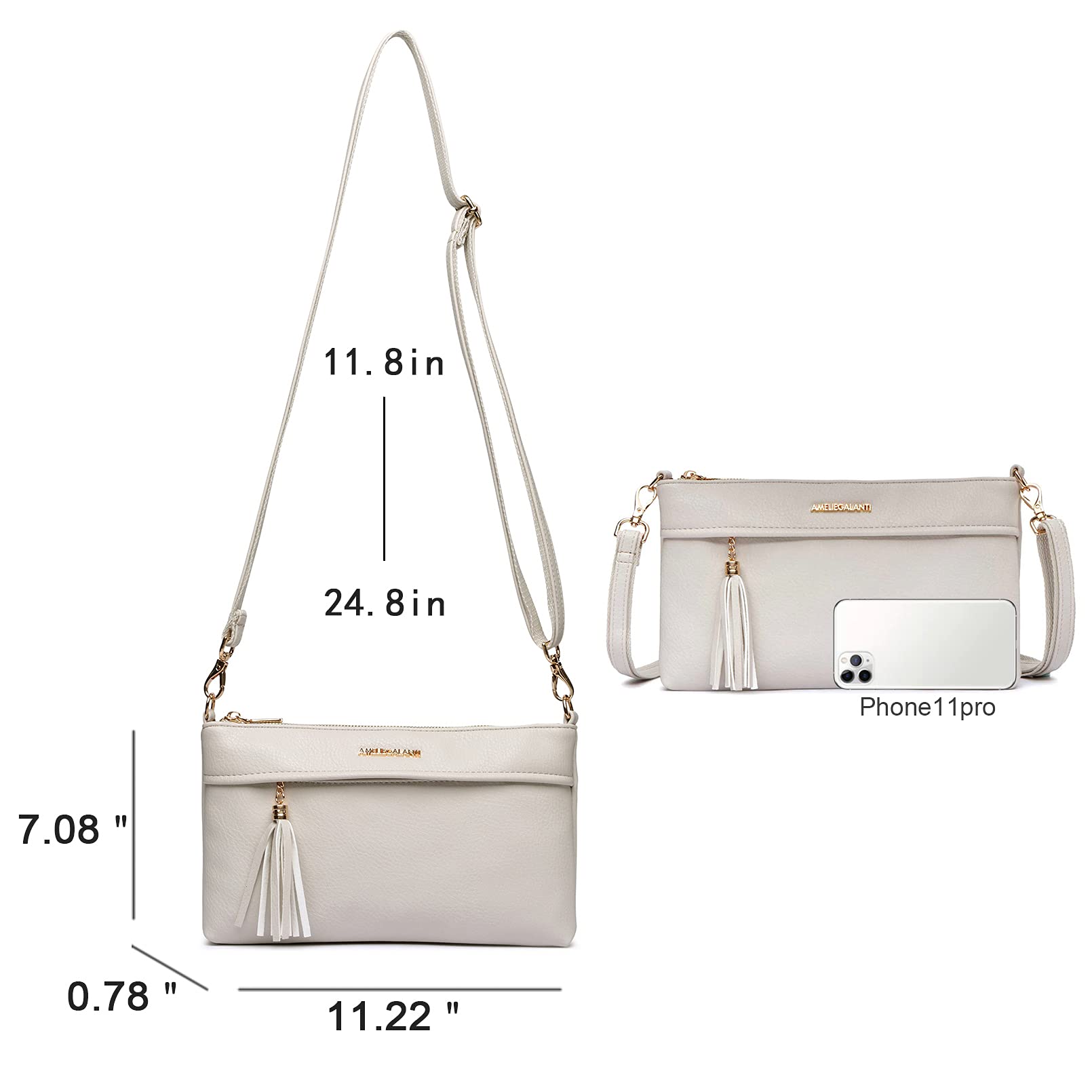AMELIE GALANTI women's Small crossbody Handbags Shoulder Bag,Fashion Tassel design and Shoulder Strap Adjustable