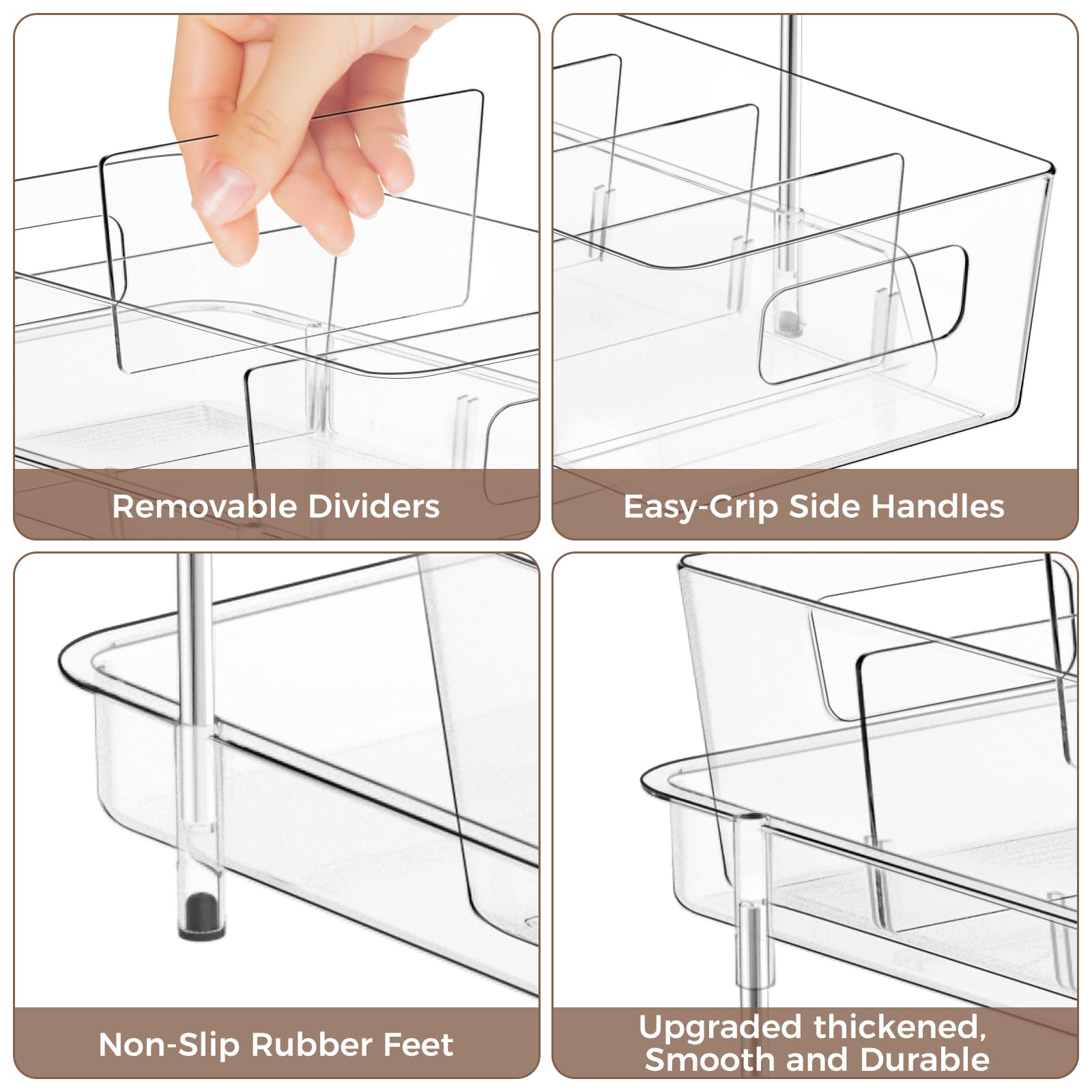 3 Tier Clear Bathroom Organizers, Pull Out Organizers and Storage, Slide Out Acrylic Drawer Organizer with 6 Dividers, Multi-Purpose Bathroom Organizer, Under Sink Organizer, Medicine Cabniet Bins