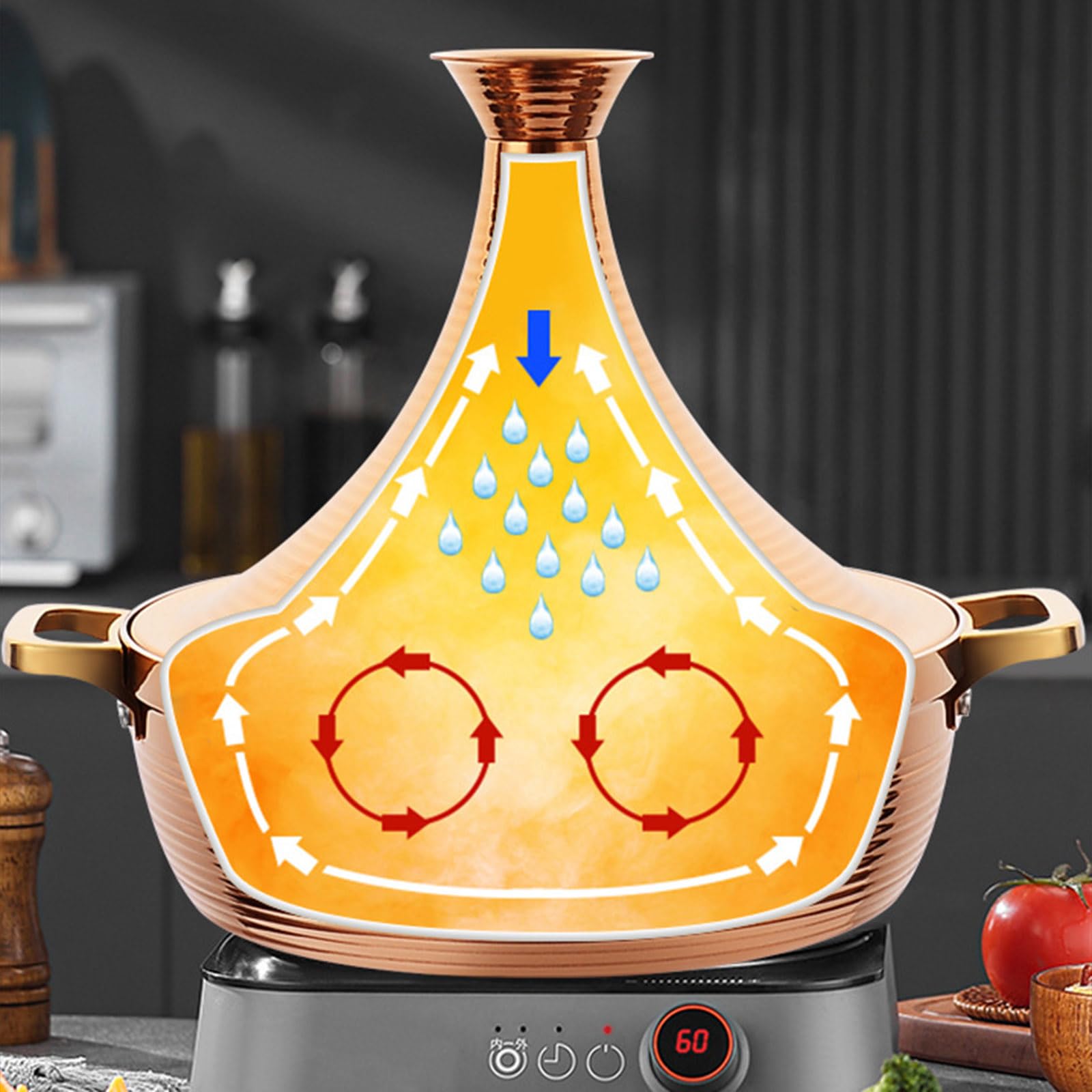 304 Stainless Steel Tagine Pot Moroccan Cooker Non Stick Cooking Pot with 2 Handle Large Moroccan Cooking Tagine Pot with Cone-Shaped Closed Lid,Silver,23cm