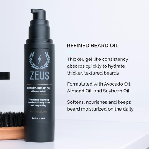 ZEUS Beard Starter Kit for Thick Beards, Natural Beard Shampoo, Beard Conditioner & Premium Refined Beard Oil (Verbena Lime) MADE IN USA
