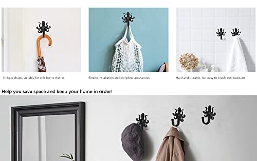 AOAOYING Wall Storage Hooks β Octopus Decorative Wall Mounted Coat Hooks for Hanging Coats, Scarves, Bags, Purses, Backpacks, Towels Indoor and Outdoor Hooks (Black 5 Pack)