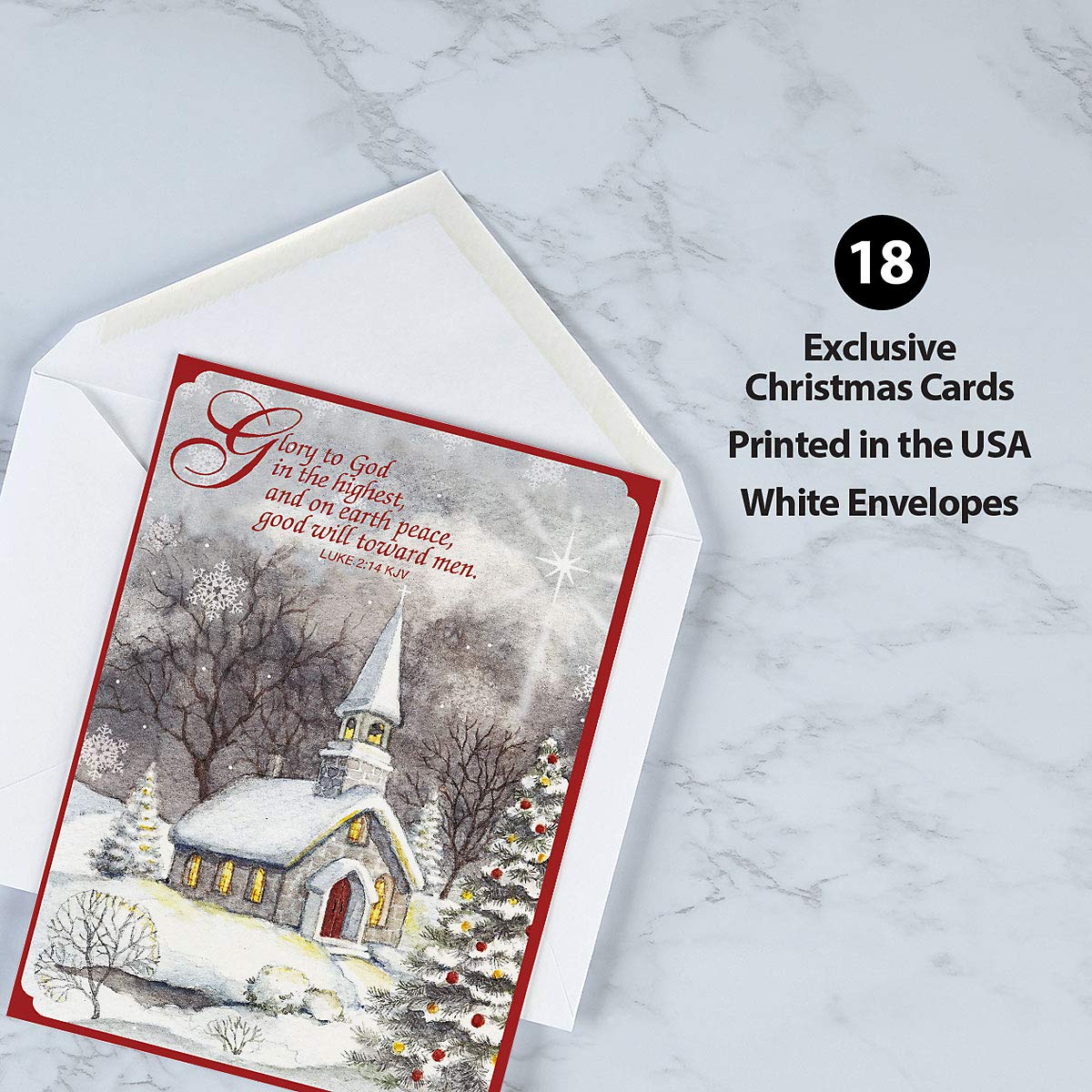 Current Snowy Church Personalized Christmas Greeting Cards Set - Set of 18 Large 5 x 7-Inch Folded Cards, Themed Religious Holiday Card Value Pack, Add Names or Text, Envelopes Included