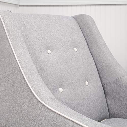 DaVinci Owen Upholstered Swivel Glider with Side Pocket and Storage Ottoman in Grey with Cream Piping, Greenguard Gold & CertiPUR-US Certified