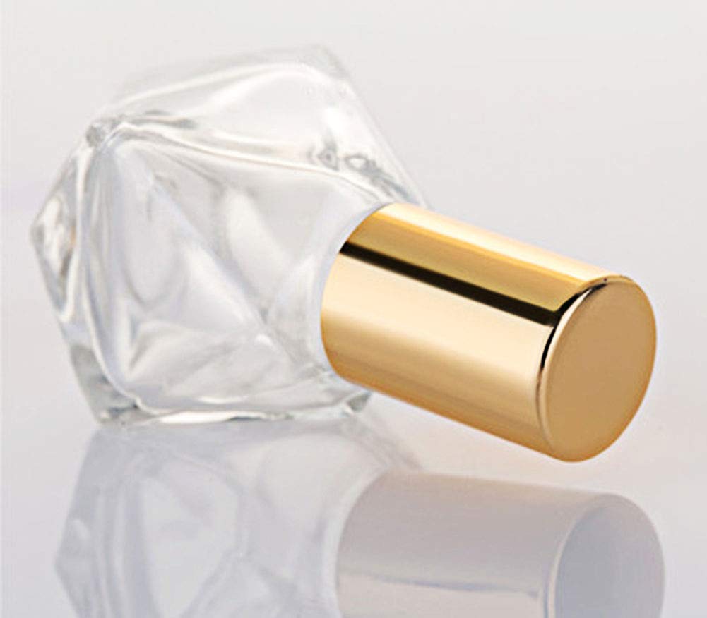 ConStore 10 PCS Mini Portable Polygonal Clear Glass Roller Bottle,8ml/0.27oz DIY Travel Essential Oil Roll On Bottle with Stainless Steel Ball Gold Cap