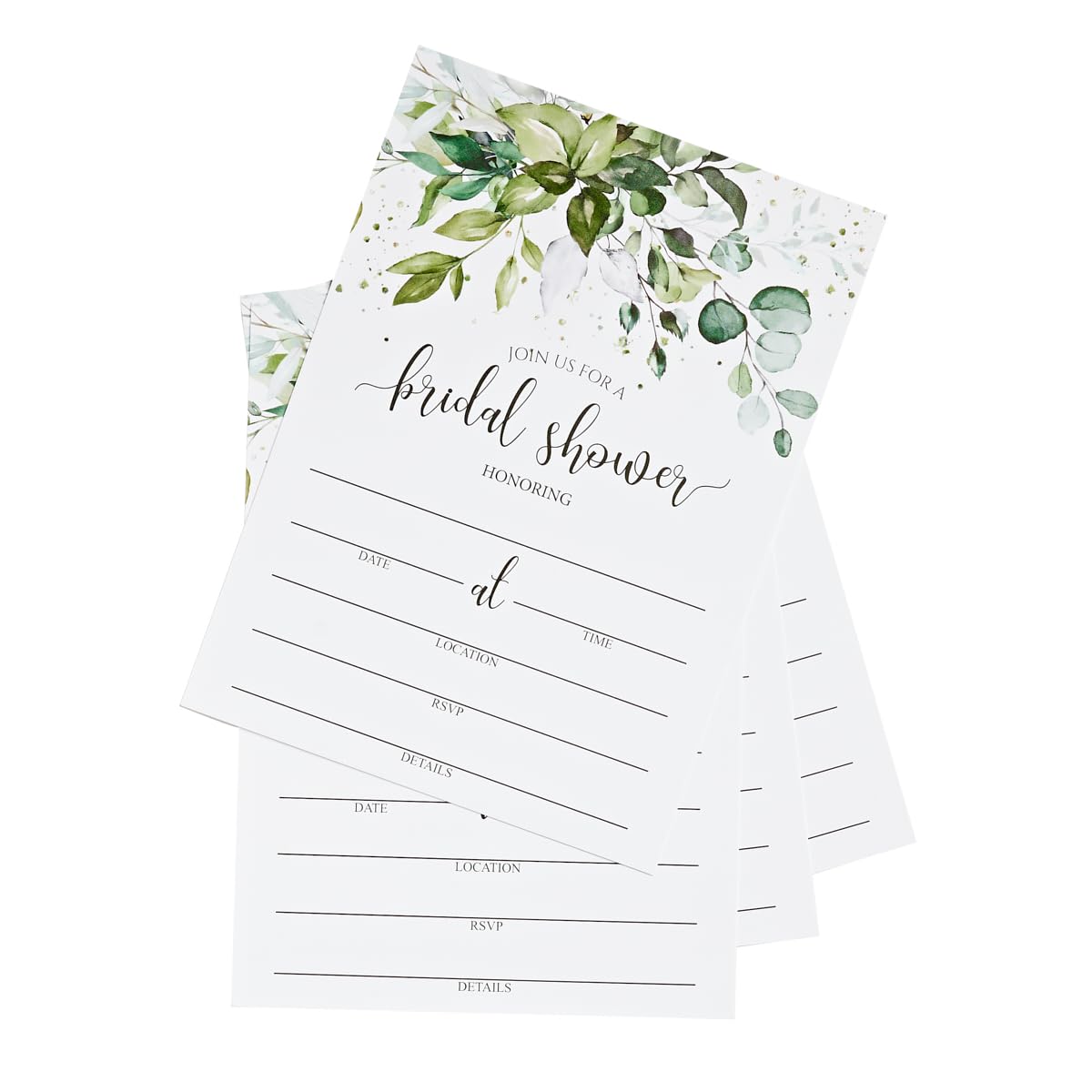 All Ewired Up 50 Greenery Eucalyptus Bridal Shower Invitations and 50 Envelopes, Boxed Set, Sage (Large Size 5x7) - (100 pieces)