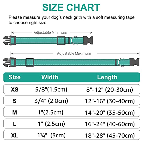 Joytale Reflective Dog Collar,Soft Neoprene Padded Breathable Nylon Pet Collar Adjustable for Large Dogs,Teal,L