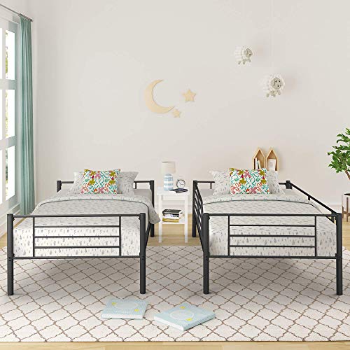 Harper & Bright Designs Twin Over Twin Metal Bunk Bed with Removable Ladder, Heavy Duty Bed Frame with Safety Guard Rails for Kids Teens Adults, Black