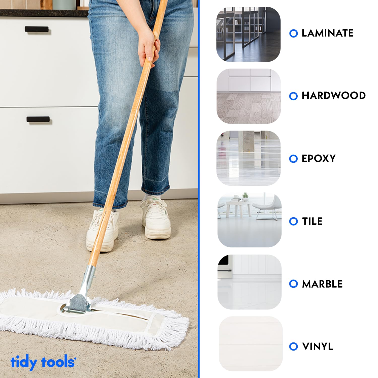 36 Inch White Dust Mop with Wood Handle and 36 Inch Dust Mop Refill Bundle - 1 Mop Set and 4 Refills