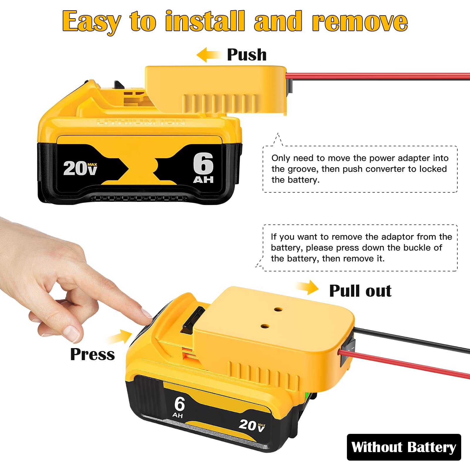 20V to 12V Step Down Converter Aadpter for Dewalt 20V Battery DC Voltage Regulator 15A MAX 180W Inverter Automatic Buck Converter Power Wheels Aadpter with Upgraded Low Voltage Protection and Switch