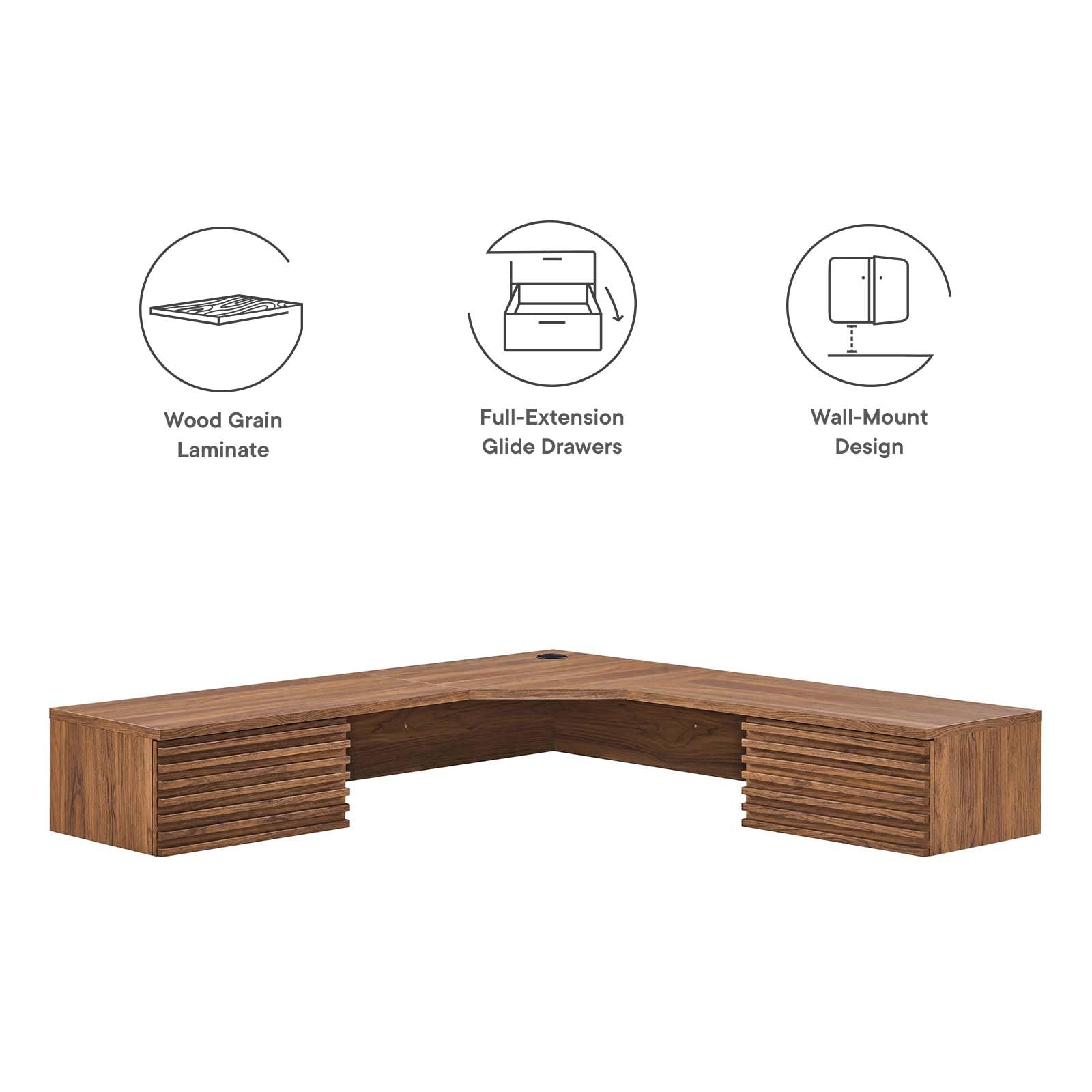 Modway EEI-6181-WAL Render Wall Mount Corner Office Desk, Walnut