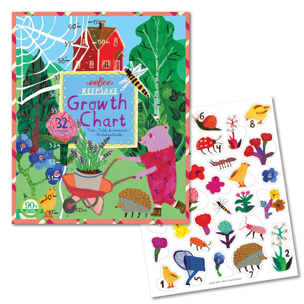 eeBoo: Making The Garden Growth Chart, A Colorful Classic Growth Chart Reveals Measurements in Inches and Centimeters, 33 Different Stickers to Mark Certain Occasions