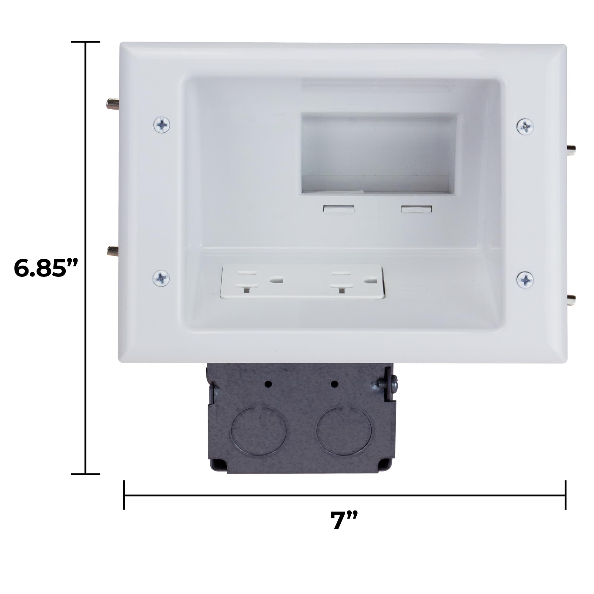 DATA COMM Electronics 45-0072-WH Commercial Grade Recessed AV/HDMI Cable Conceal Plate with 20 Amp Dual Power Receptacle