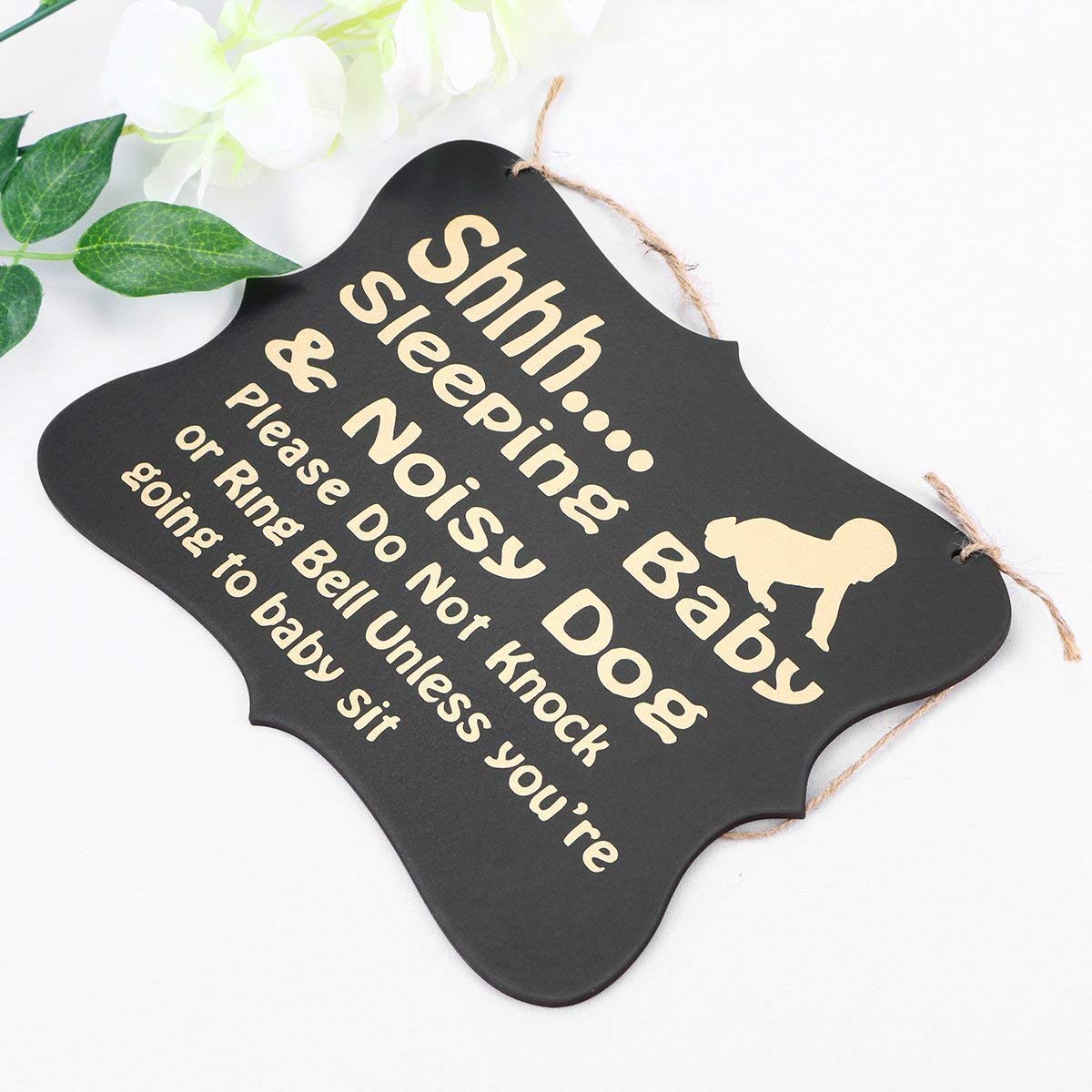 BinaryABC Baby Sleeping Sign ,Baby Do Not Disturb Door Hanger Sign,Baby Room Decorative Wooden Plaques