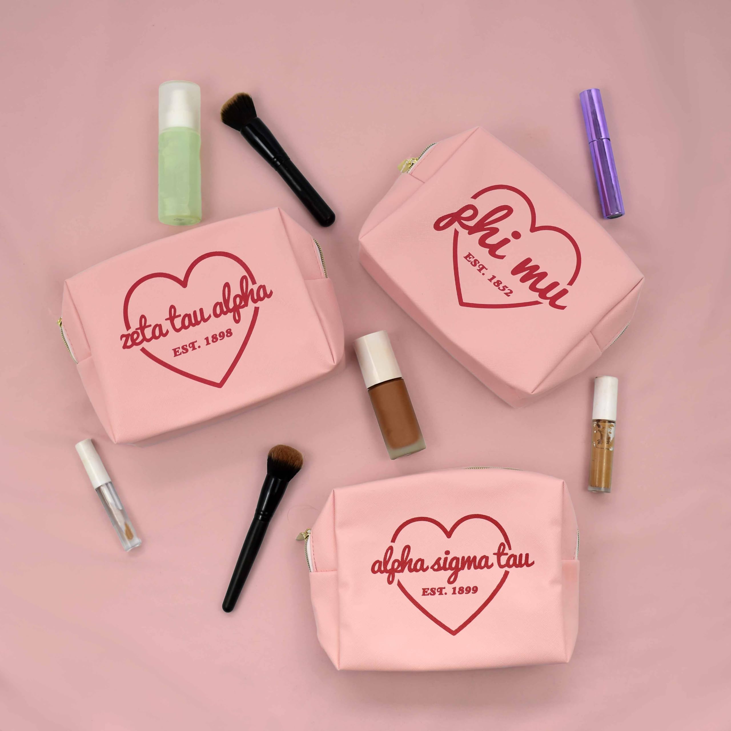 Sorority Shop Alpha Phi Makeup Bag - Multi-Purpose PU Leather, Water-Resistant Makeup travel bag with Licensed Design and Zipper Closure, Perfect Alpha Phi Sorority Gifts for Women