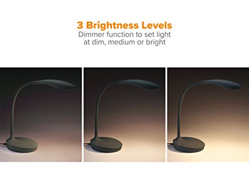Bostitch Office LED Gooseneck Desk Lamp with USB Charging Port, 3 Dimming Levels, Touch Control, Black (VLED1502-BK)