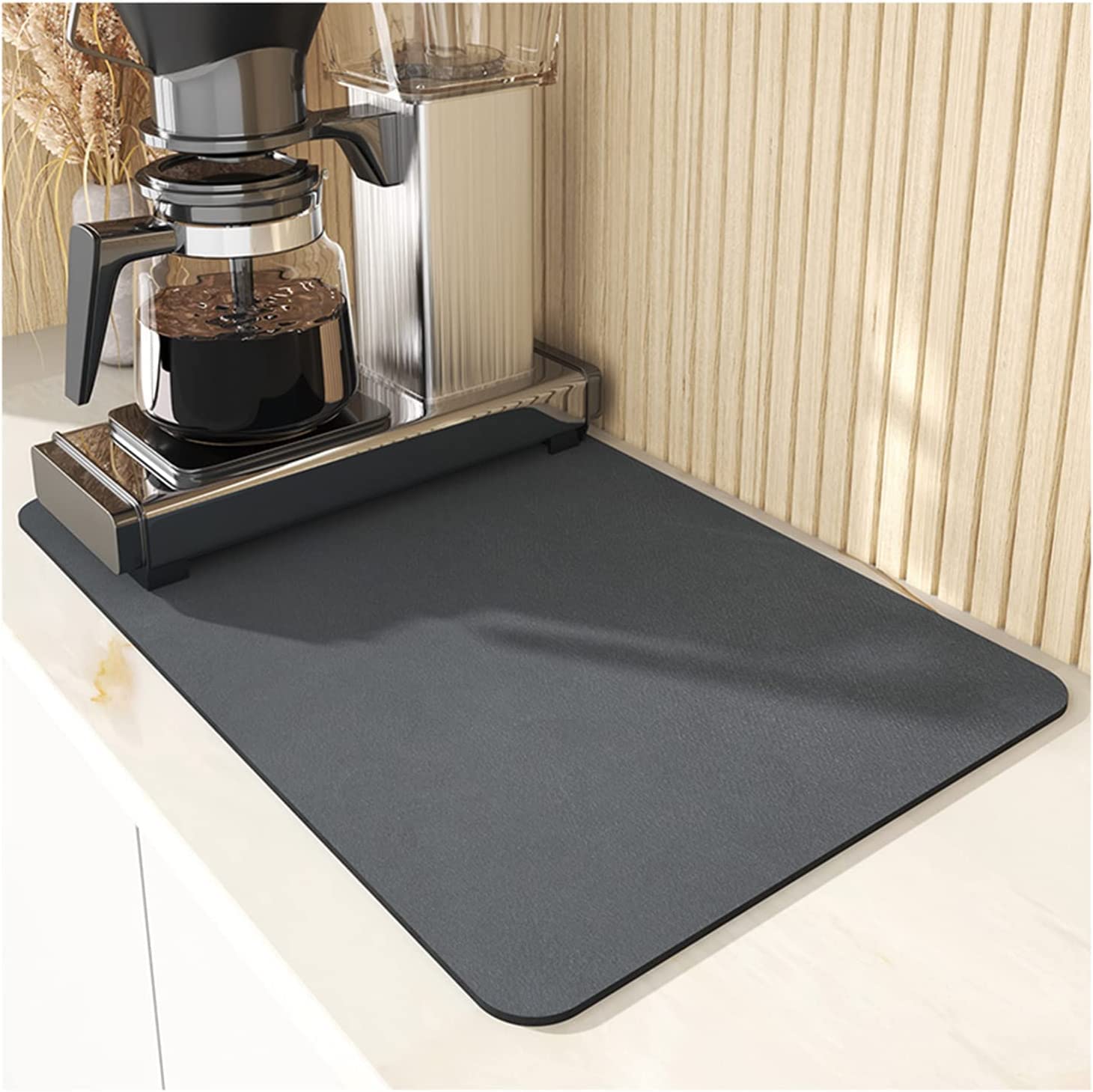 2023 New Kitchen Super Absorbent Draining Mat, No Rinse Coffee Maker Mat for Countertops, No Water Marks Coffe Mat Drying Mat, Anti-Slip Tableware Mat for Kitchen Counter Sink (D-15.7inX19.6in Gray)
