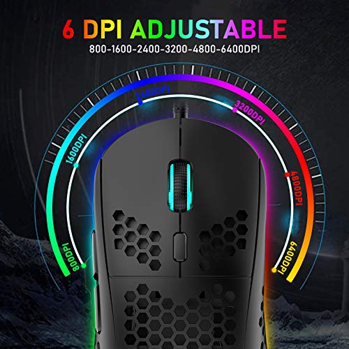 60% Wired Mechanical Gaming Keyboard and Mouse Combo,Ultra-Compact Mini 62 Keys,Type C Chroma 20 Rainbow Backlit Effects,RGB Backlit 6400 DPI Lightweight Gaming Mouse with Honeycomb Shell for PC/Mac