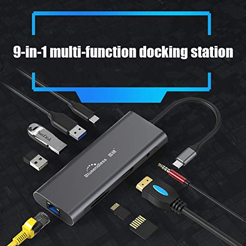 XUNMAIFHB Portable Docking Station,Type-c Expansion Dock 4K HDMI PD Nine-in-one usb3.0 Converter Multi-Function hub hub PD, RJ45, SD/TF, HDMI, 3.5mm Audio Interface Fast Transmission
