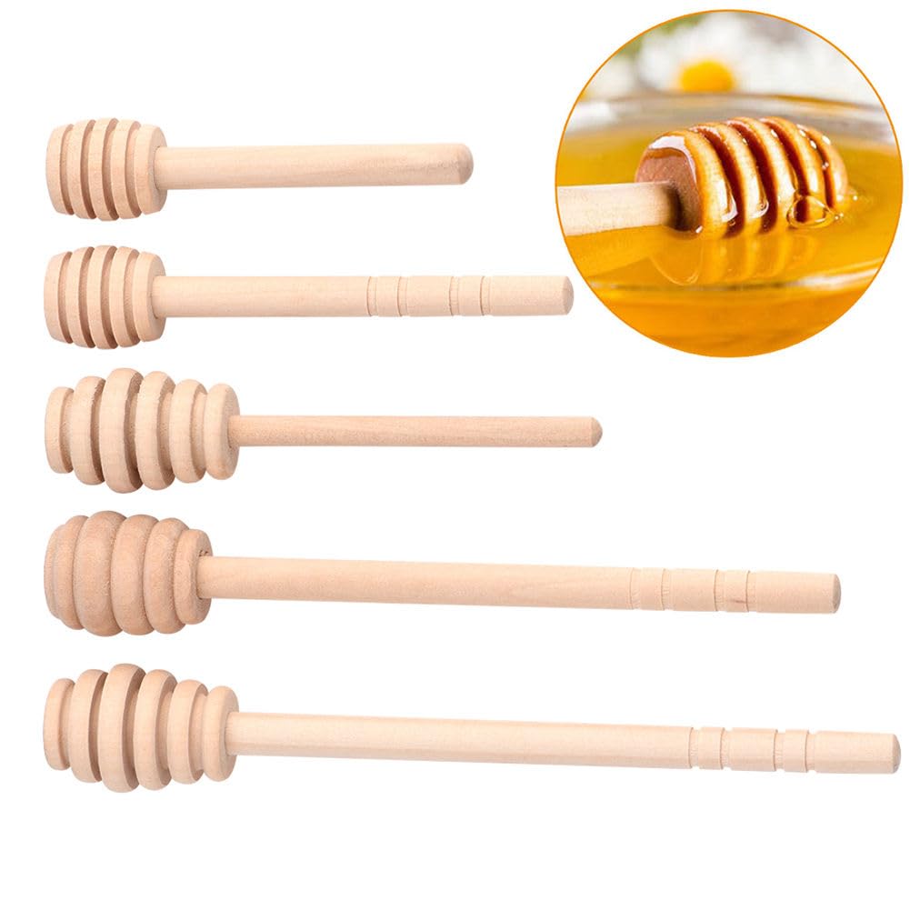 30pcs Wooden Mini Jam Honey Dipper Jar Dispensing Collecting Stirring Rod Stick (10cm)