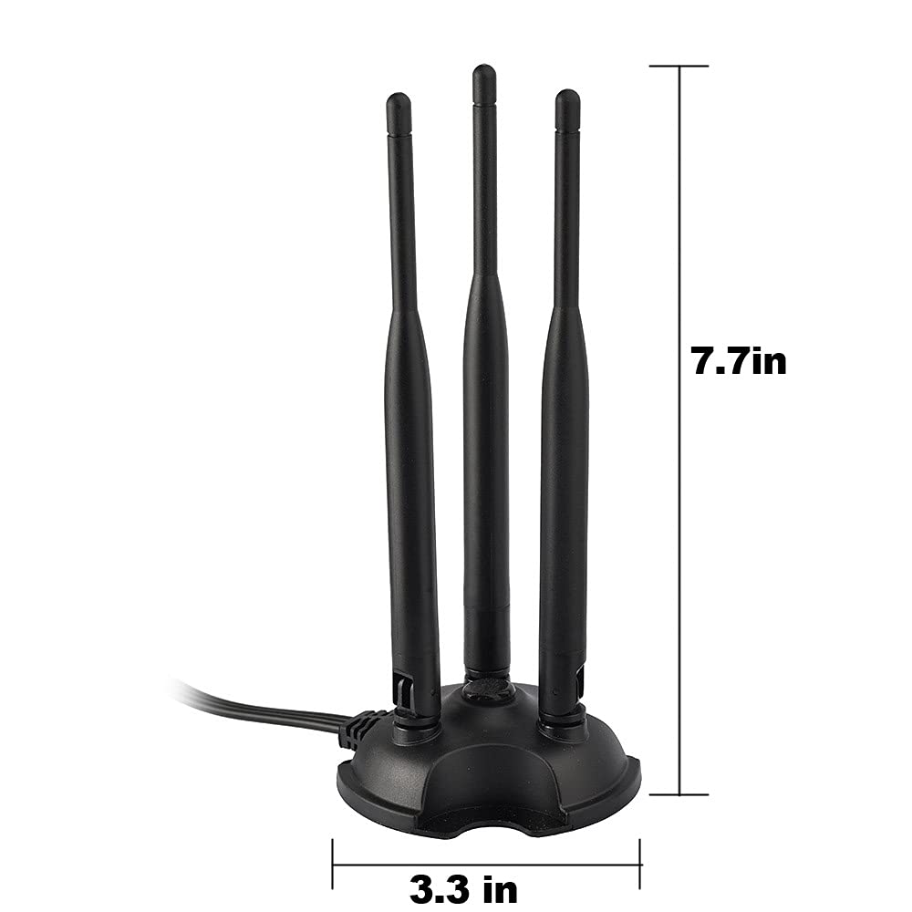 Eightwood 2.4GHz 5GHz Dual Band WiFi Antenna, 3 RP-SMA Connector WiFi 6 Antenna Magnetic Base for PC Desktop Computer, PCIe WiFi Card, WiFi Wireless Router, Mobile Hotspot, External WiFi USB Adapter