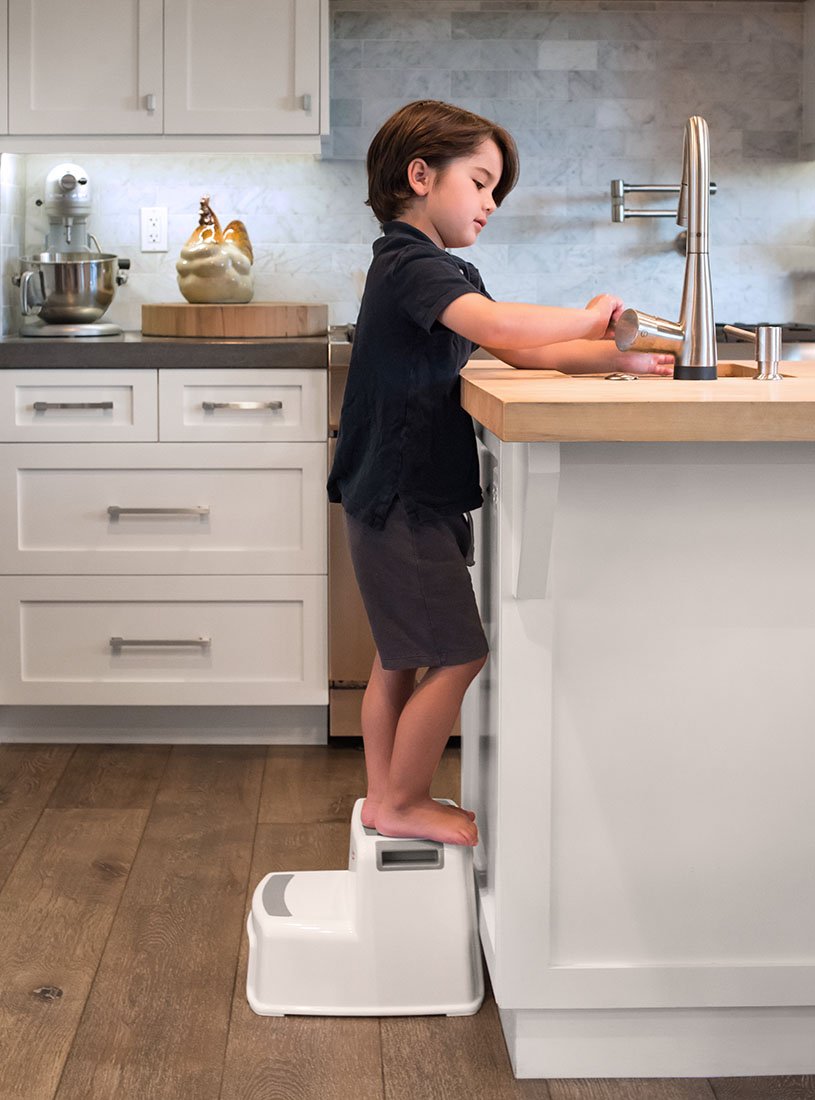 iLove 2 Step Stool for Kids and Toddlers, Bathroom and Toilet Stool for Potty Training, Slip-Resistant Soft Grips, Kitchen Stool with Handles, Dual Height - Gray (1 Pack)