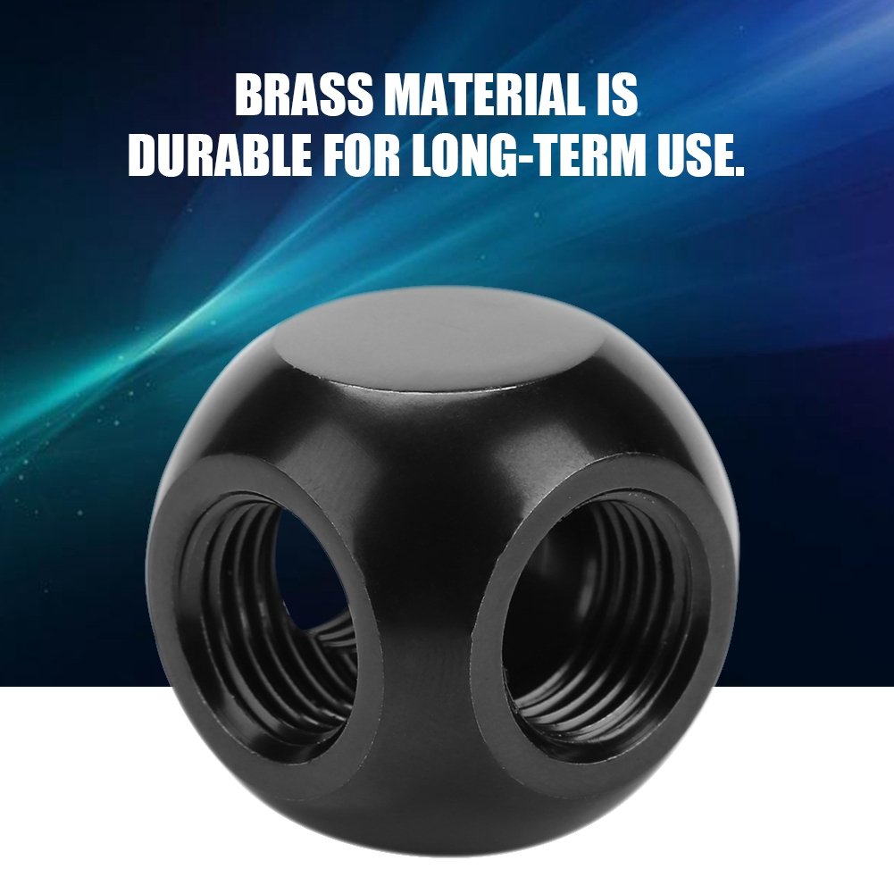 Pomya Computer Water Cooling Spherical 3 Way T-Type Connector G1/4 Threaded Adapter Black, Silver for PC Water Cooling Application(Black)