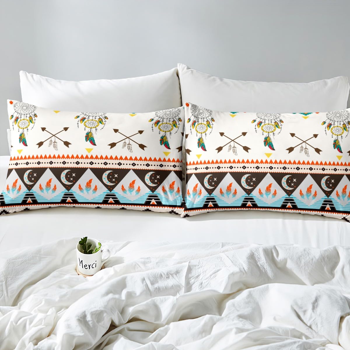 Feelyou Geometric Comforter Full Size with 2 Pillow Cases Dreamcatcher Decor Comforter Set Aztec Geometric Bedding Set Modern Art Quilted Duvet Set for Boys Girls Kids Adults