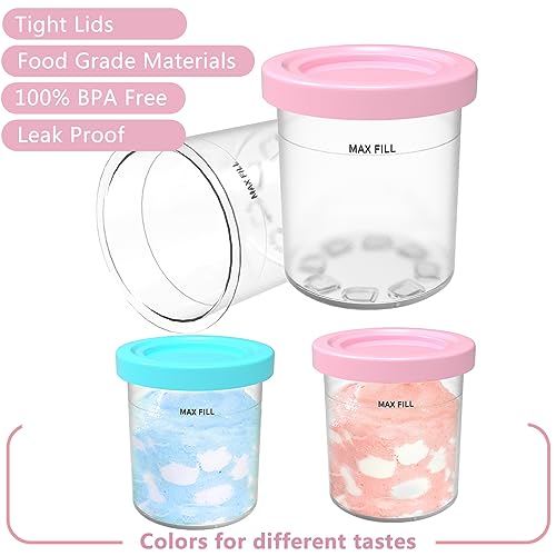 Aooba Extras Containers 16oz, Replacement for Ninja Creami Pints And Lids, Compatible with NC299AMZ NC301 NC300 Series, BPA Free & Dishwasher Safe Leak Proof (Pink/Blue)