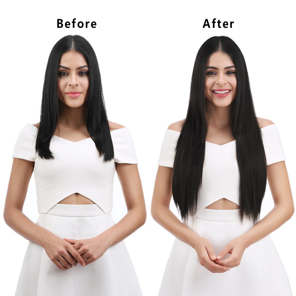 REECHO 26" Straight Super Long 4 PCS Set Thick Clip in on Hair Extensions Black Brown