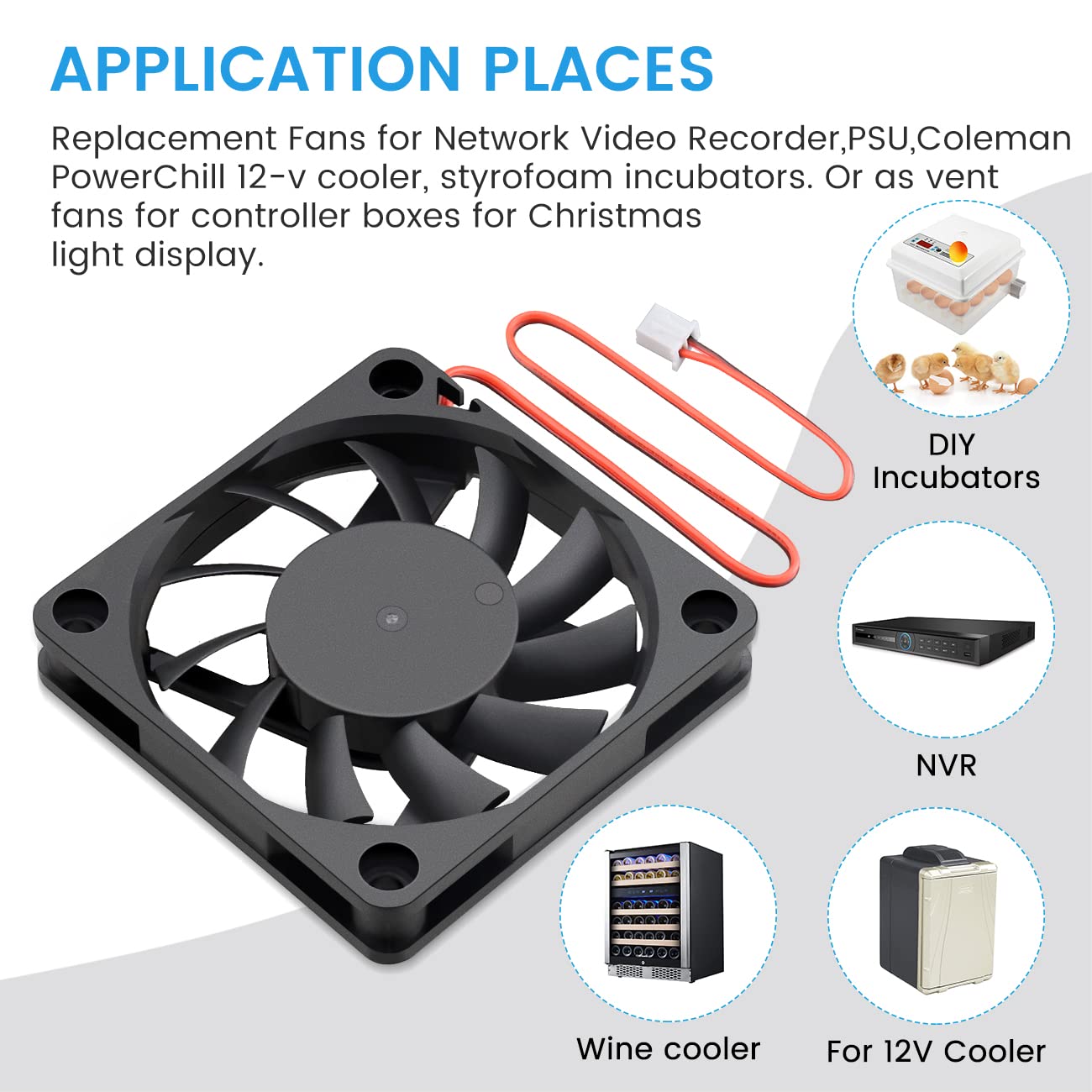 Wathai 60mm x 10mm 12V 2Pin DC Brushless Exhaust Cooling Fan 12 Volt for Small Replacement Cooler 2 Pack
