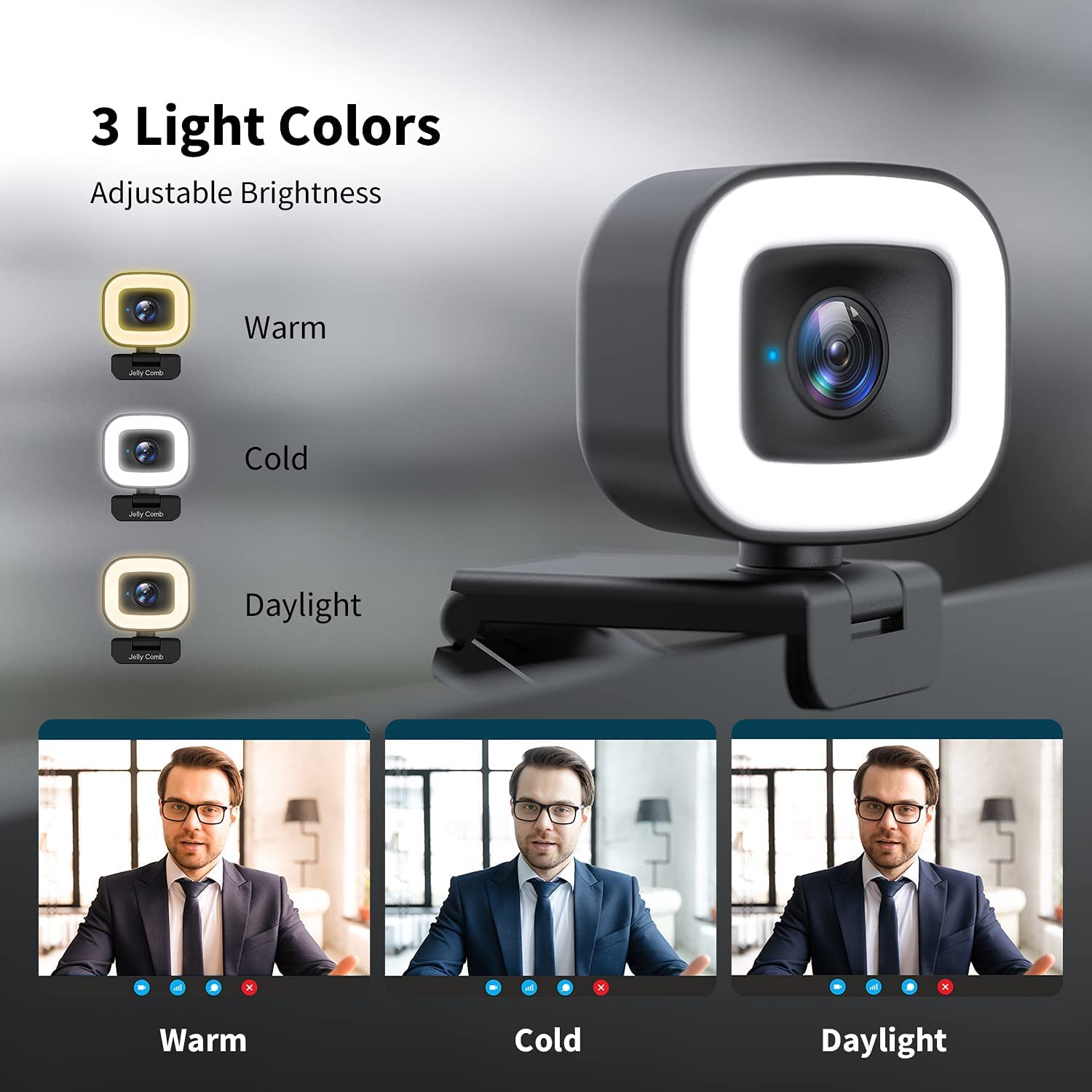 60FPS Webcam with Ring Light, Auto-Focus 1080P Web Camera with Dual Microphone and Privacy Cover,Streaming Webcam for YouTube, Skype, Zoom, Twitch, OBS, Xsplit and Video Calling