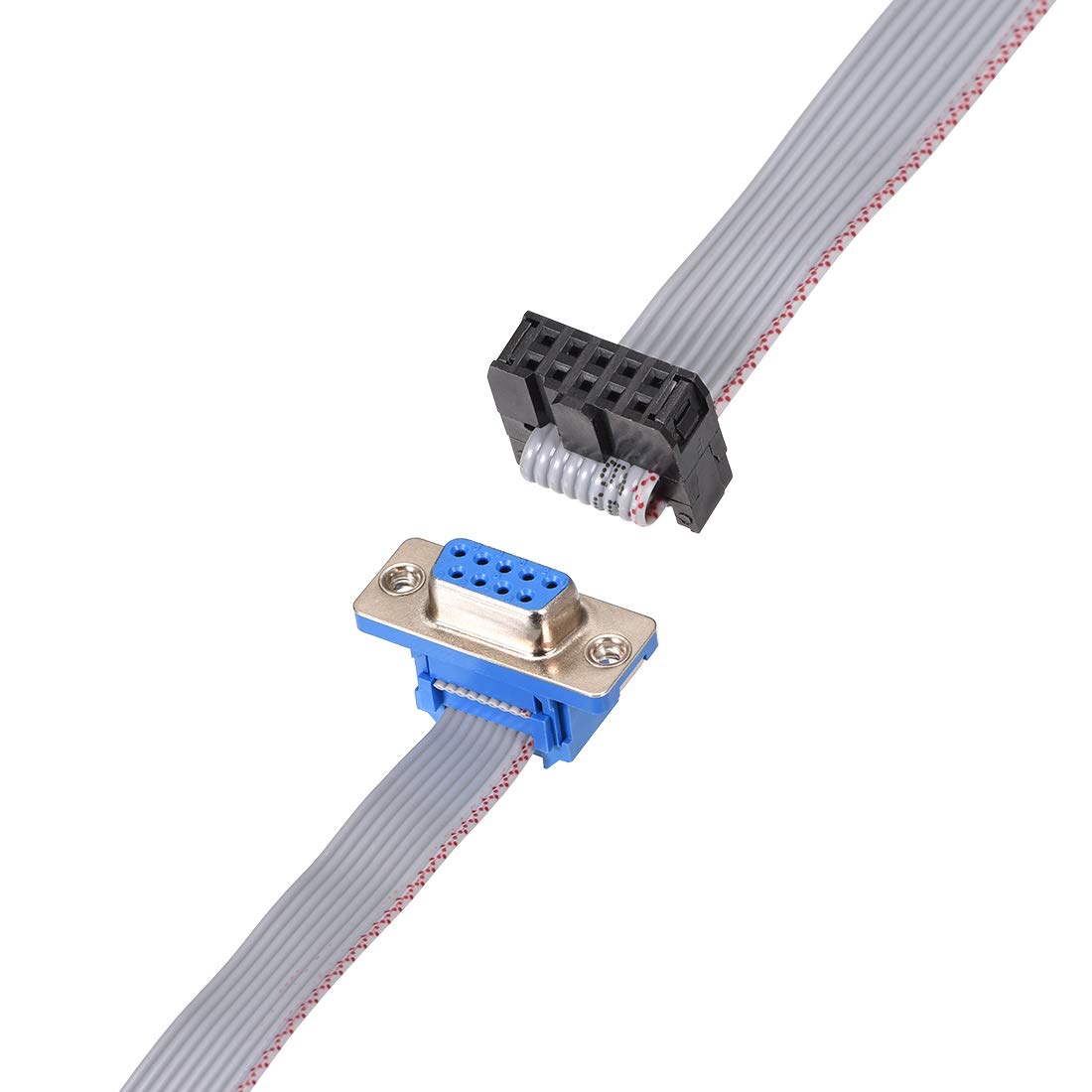 uxcell IDC Wire Flat Ribbon Cable DB9 Female to FC-10 Female Connector 2.54mm Pitch 20cm Length, 2pcs