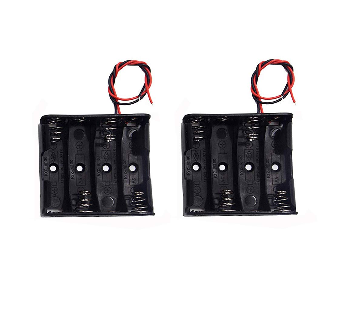 LampVPath (Pack of 2 4 AA Battery Holder, 4 AA Battery Holder with Leads, 4 AA Battery Holder with Wires