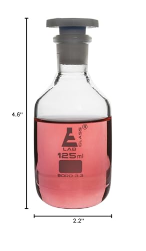 EISCO 125mL (4.2oz) Glass Reagent Bottle with Acid Proof Polypropylene Stopper, Borosilicate 3.3 Glass Labs