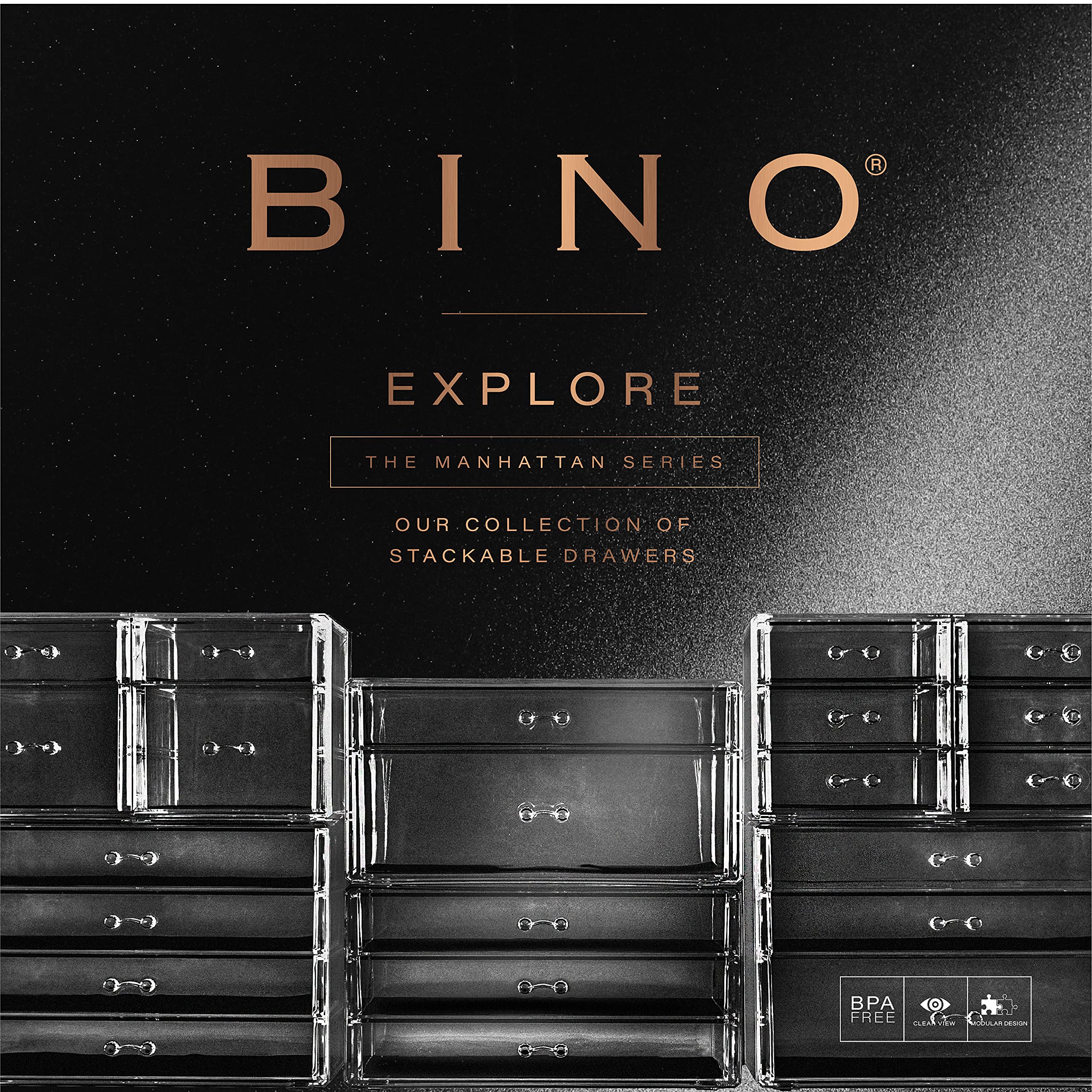 BINO | 5-Drawer Makeup Organizer, Lexington Avenue | THE MANHATTAN SERIES | Modular Design Storage Drawers | Vanity Acrylic Organizers | Stackable Storage Bins | Clear Makeup Organizers And Storage