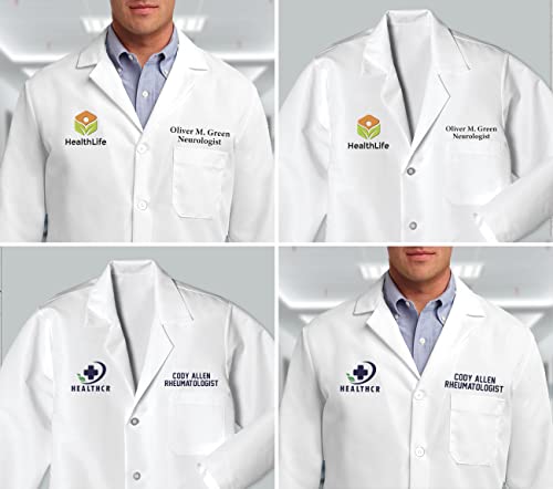 Personalized Embroidered Lab Coat for Men 41 Inch Add Your Name Text Logo Custom Medical Laboratory Coat White