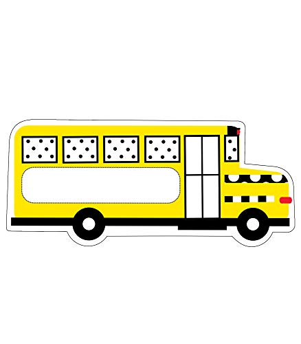 Schoolgirl Style Black, White & Stylish Brights 36-Piece School Bus Bulletin Board Cutouts, Yellow Bus Cutouts for Bulletin Board with White and Black Polka Dots, Back-to-School Classroom DƩcor