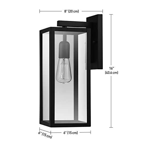 Globe Electric 44176 1-Light Outdoor Indoor Wall Sconce, Matte Black, Glass Panes, Weather Resistant, Wall Lighting, Wall Lamp Dimmable, Kitchen Sconces Wall Lighting, Home Improvement, Porch Light
