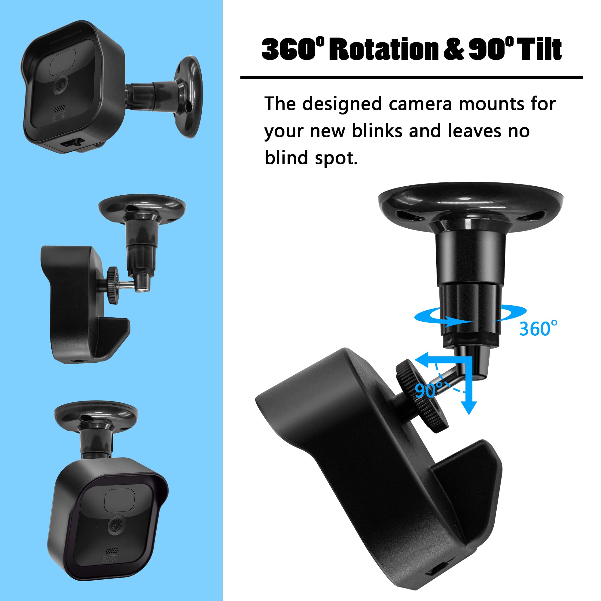 3rd Gen Blink Outdoor Camera Mount Bracket,360 Degree Adjustable Mount and Weatherproof Protective Housing with Blink Sync Module 2 Outlet Mount for Blink Camera System (Black 5Pack)