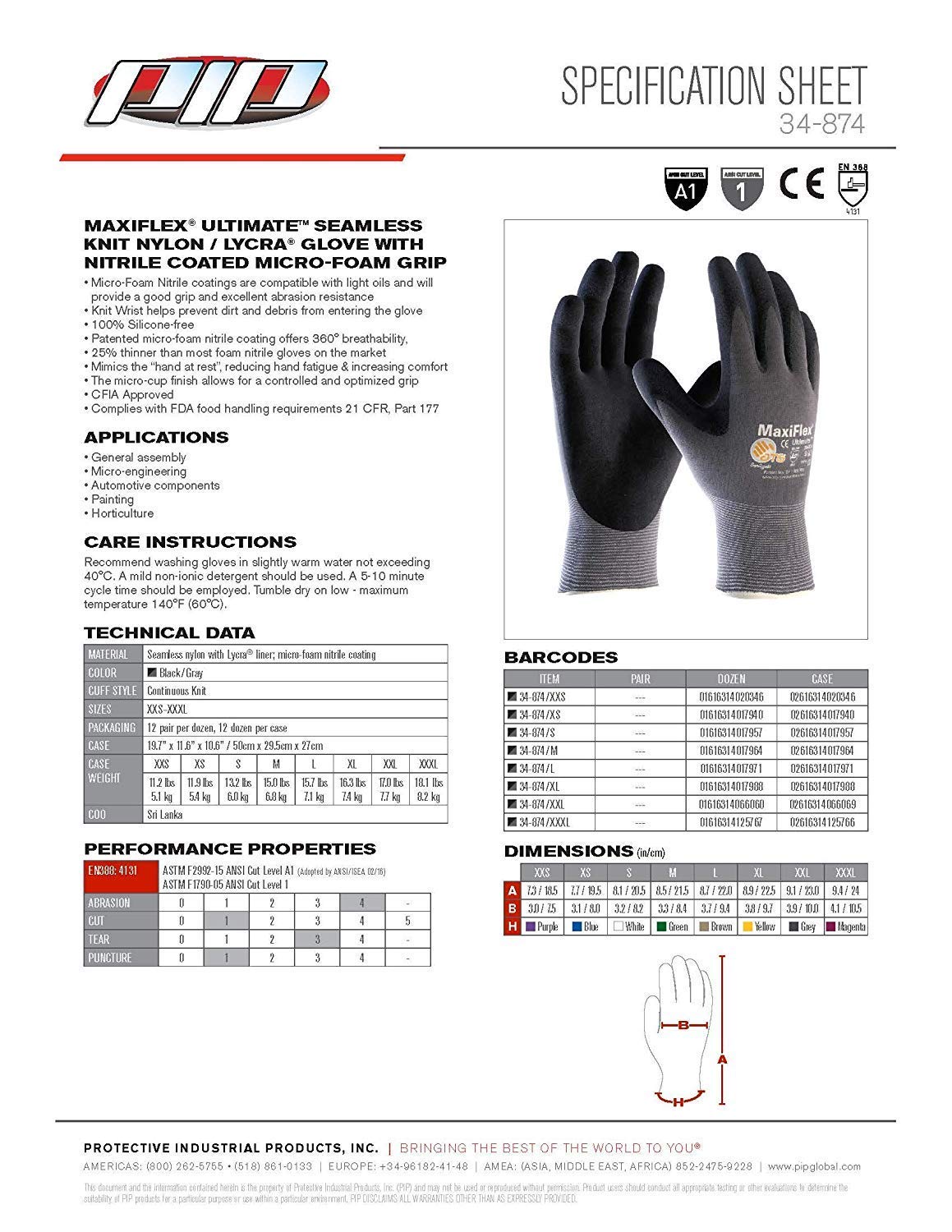 ATG 34-874/S MaxiFlex Ultimate - Nylon, Micro-Foam Nitrile Grip Gloves - Black/Gray - Small - 12 Pair Per Pack