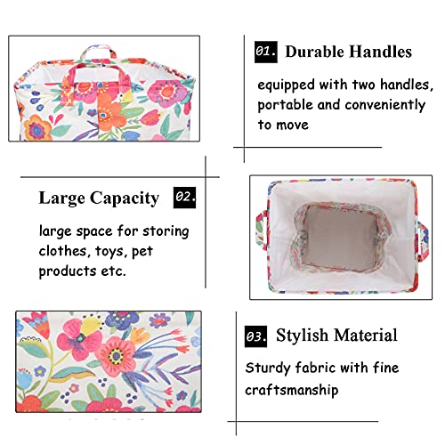 Yodo Collapsible Laundry Baskets-Large Foldable Laundry Hampers Freestanding Clothes Toy Storage Organizer with Waterproof Lining and Drawstring Closure,Flower