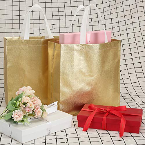 Tosnail 20 Pack Large Glossy Gold Reusable Grocery Bags Shopping Tote Bag with Handle Present Bag Gift Bag for Weddings, Birthdays, Party, Event