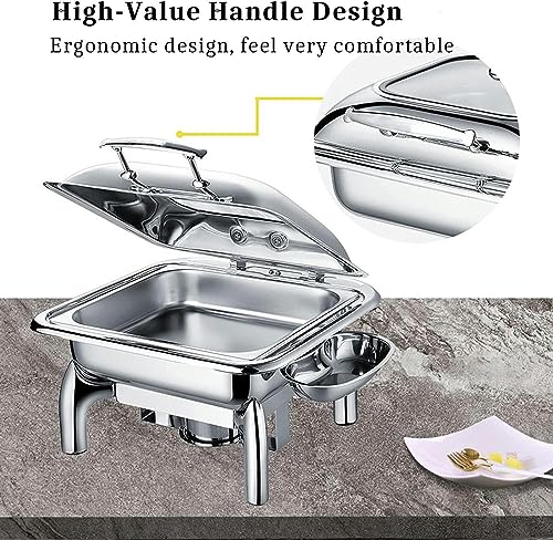6 L Chafing Dish Set, Stainless Steel Buffet Server Warming Tray with Water Pan & Fuel Holders, for Restaurant Catering Parties Weddings Picnics Food Warmer