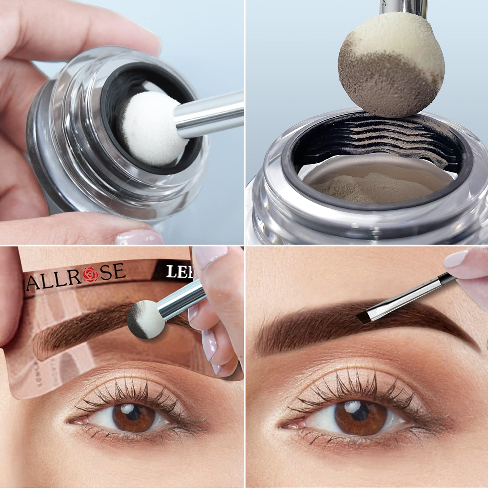 ALLROSE Eyebrow Stamp Stencil Kit - Waterproof Eye Brow Stamping Kit for Perfect Eyebrows with 20 Brow Stencils, Brow Stamp Stencil Kit, Dark Brown