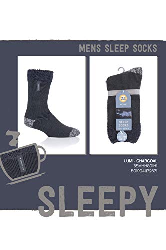 HEAT HOLDERS Mens Luxury Cozy Soft Fleece Lined Fluffy Bed Socks for Sleep (Charcoal (Lumi), 7-12)