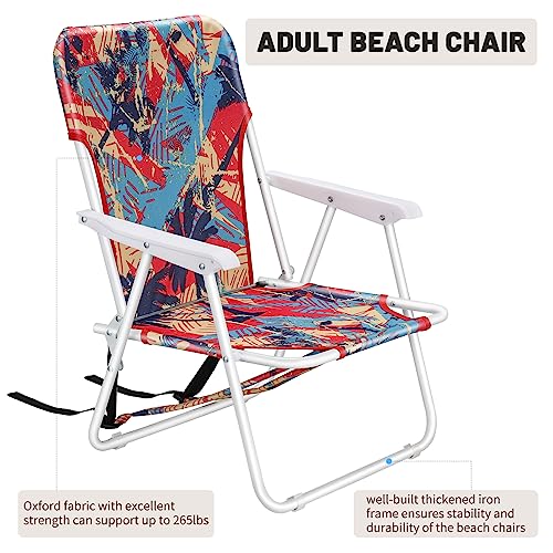 Beach Chairs for Adults 2 Pack, Lightweight Backpack Beach Chair with Shoulder Straps, Low Beach Chair Support 265lbs, Folding Beach Chair for Beach, Camping, Hiking, Picnic, Green
