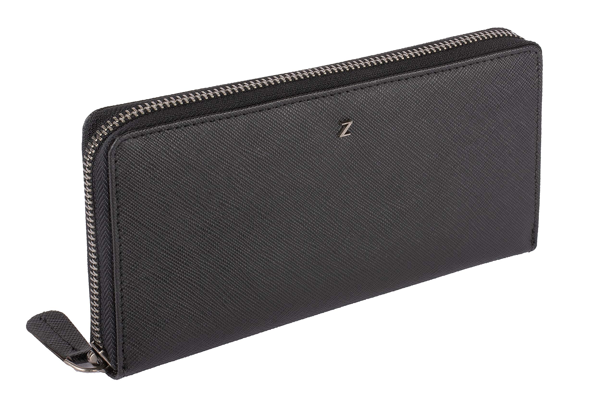 Zinda Genuine Leathers Women’s Wallet Long Purse Zip Around RFID Protection (Black)