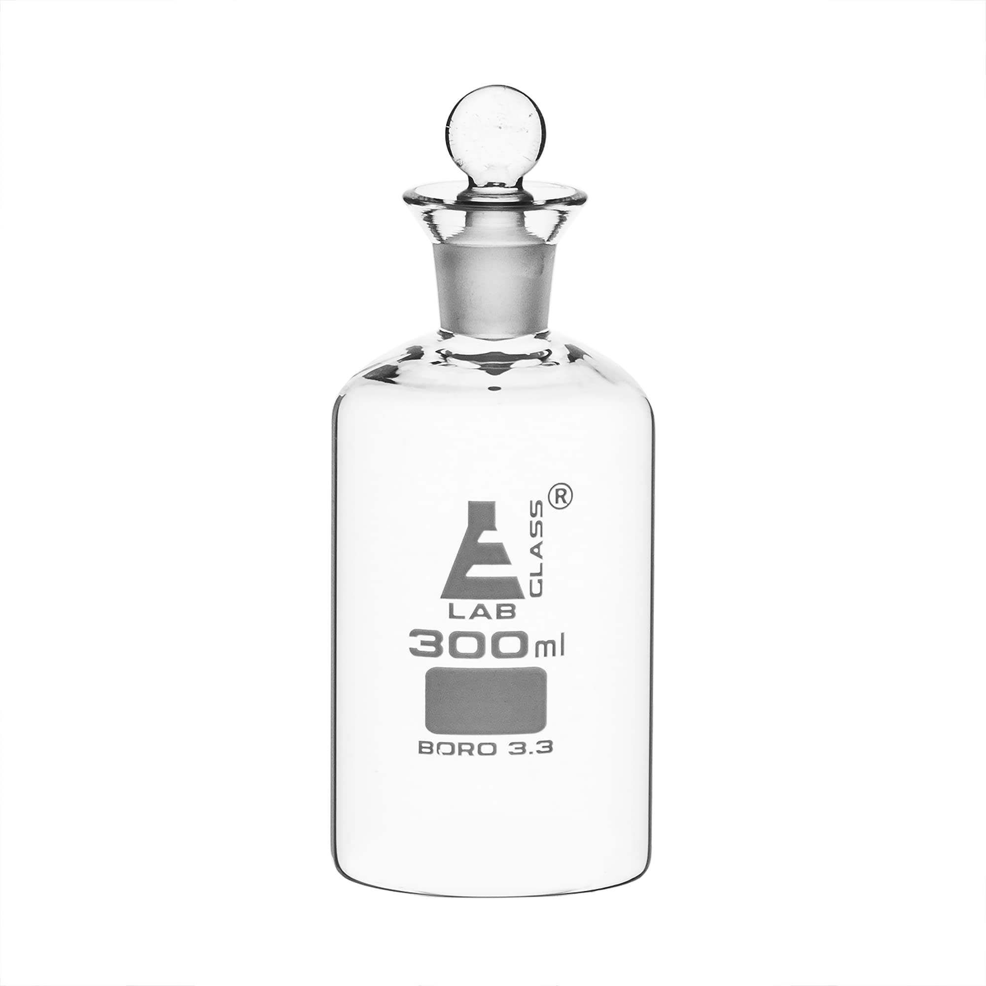 EISCO BOD Bottle, 300ml - Interchangeable Glass Pennyhead Stopper - Borosilicate Glass